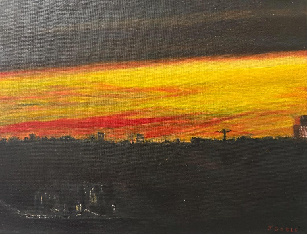 Original Oil Painting of Reston Virginia Skyline Silhouette, Brilliant ...