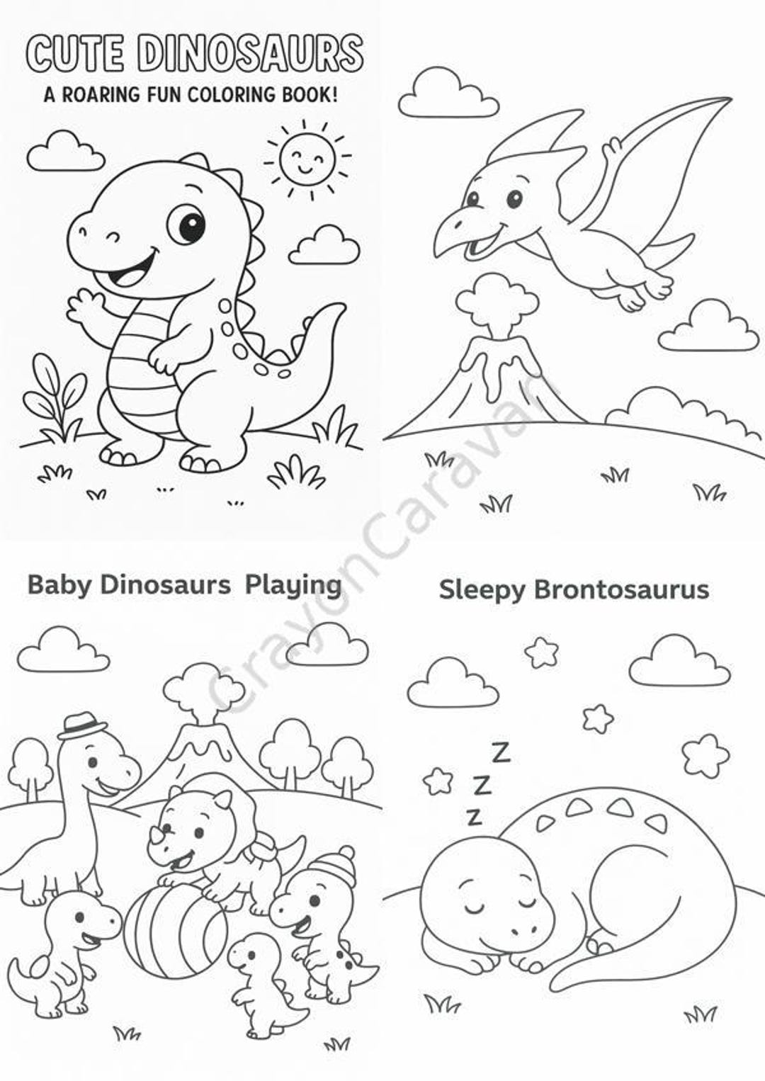 Cute Dinosaur Coloring Book for Kids – Printable PDF | Fun Activity ...