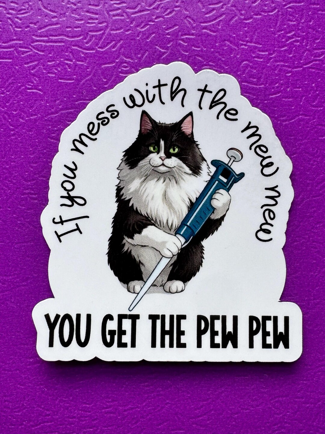 Cat With a Pipette Lab Sticker: Pew Pew | Waterproof Biology, Medical ...