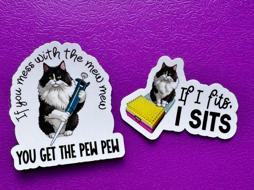 Pipette Cat Sticker Duo!! Cat in a Box and Pew Pew | Waterproof Biology ...