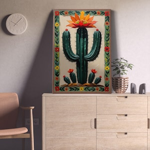 Vintage Mexican Cactus Poster, Traditional Mexican Poster, Colourful ...