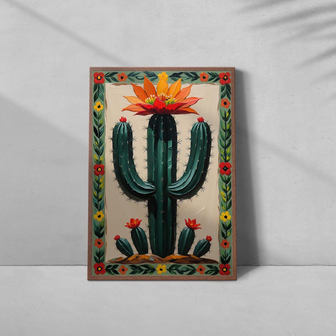 Vintage Mexican Cactus Poster, Traditional Mexican Poster, Colourful ...
