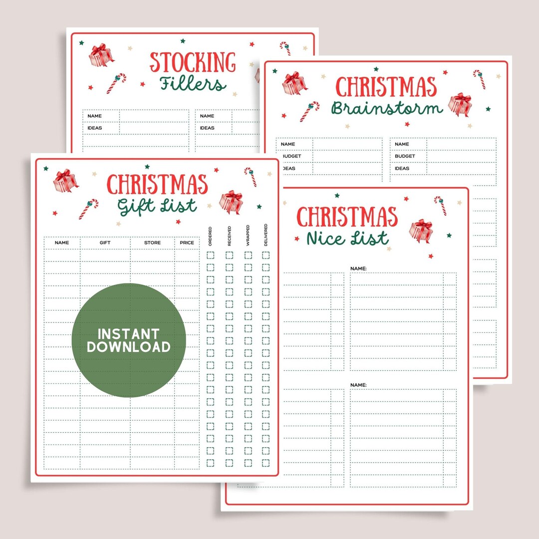 Printable Christmas Gift Lists and Tracker Set | Gift Brainstorm ...