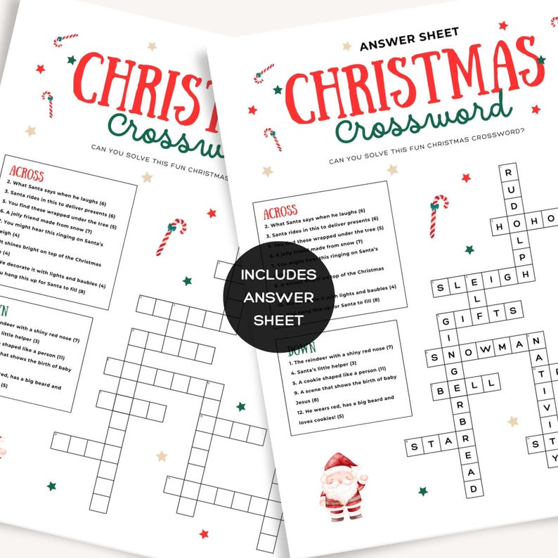 Printable Christmas Crossword Puzzle: Fun Kids Activity (PDF) - Etsy