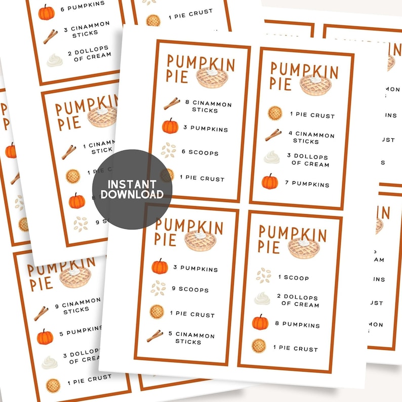 Pumpkin Pie Sensory Bin Recipe Cards: Fall Counting Activity (PDF) - Etsy