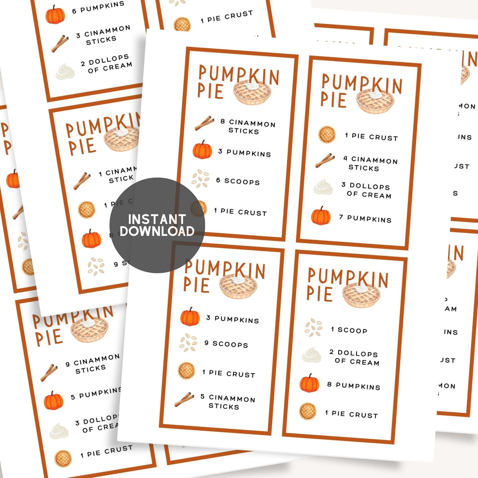 Pumpkin Pie Sensory Bin Recipe Cards: Fall Counting Activity (PDF) - Etsy