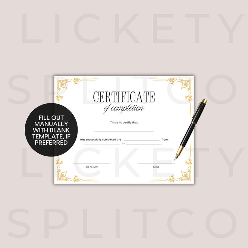 Editable Certificate of Completion Template, Printable Professional ...