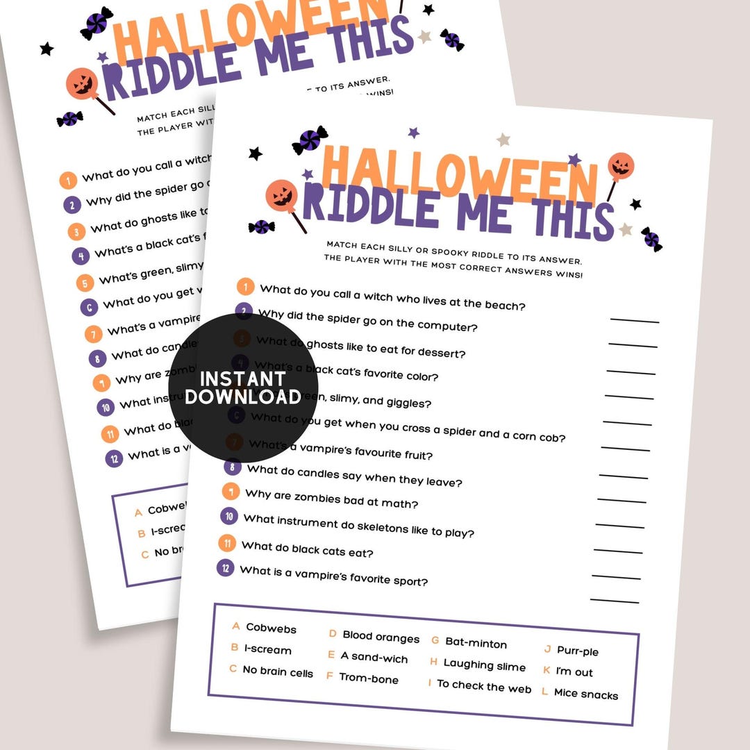 Halloween Riddle Game for Kids – Printable Party Activity (PDF) - Etsy