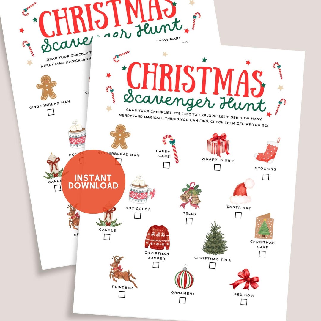 Printable Christmas Scavenger Hunt Game: Family Holiday Activity (PDF ...