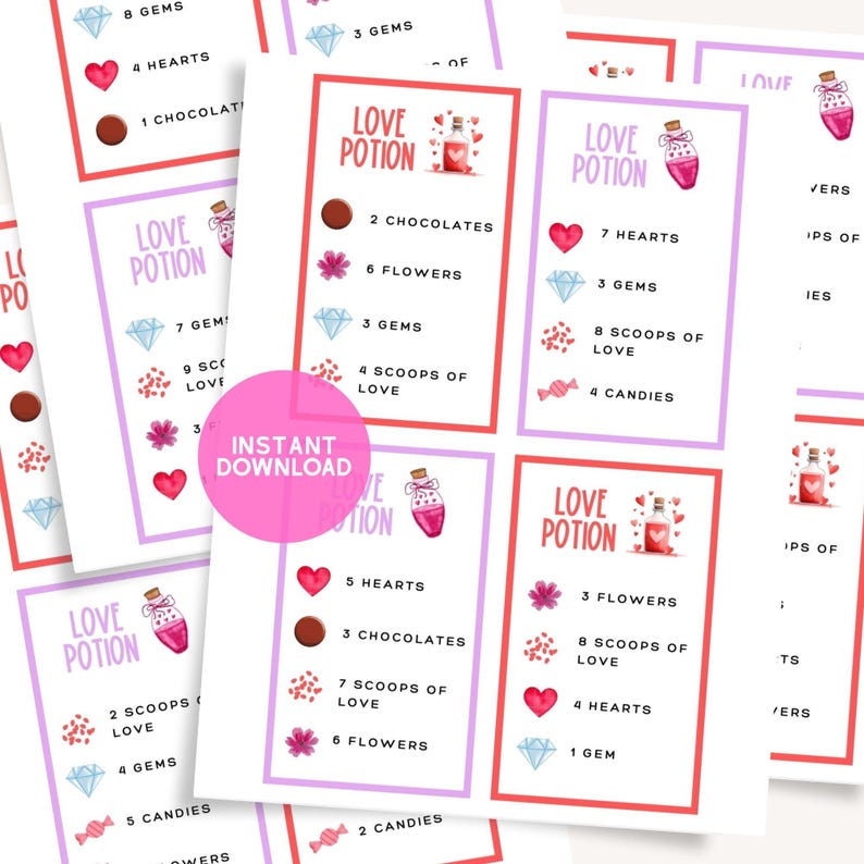 Valentines Day Sensory Bin Counting Cards | Love Potion Math Activity ...