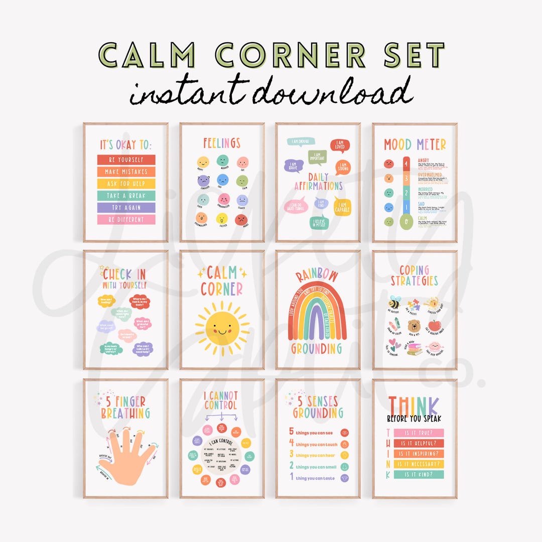 Calm Corner Pastel Rainbow Posters: Kids Mental Health, Classroom Decor ...