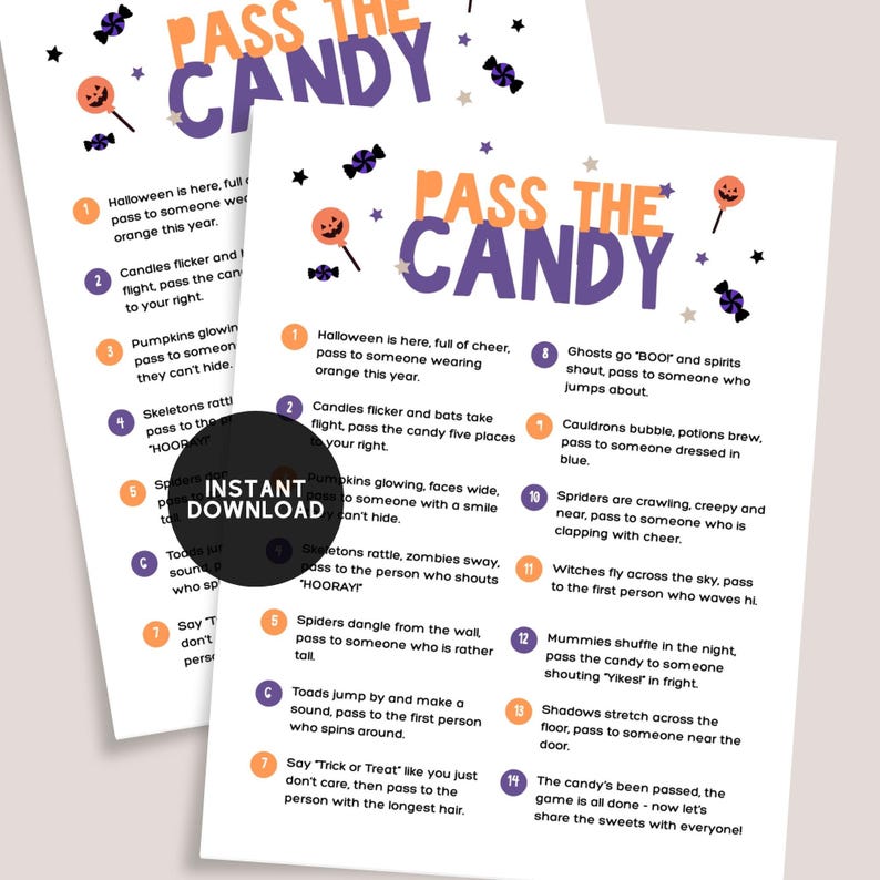 Halloween Pass the Candy Game: Printable Party Activity (PDF) - Etsy