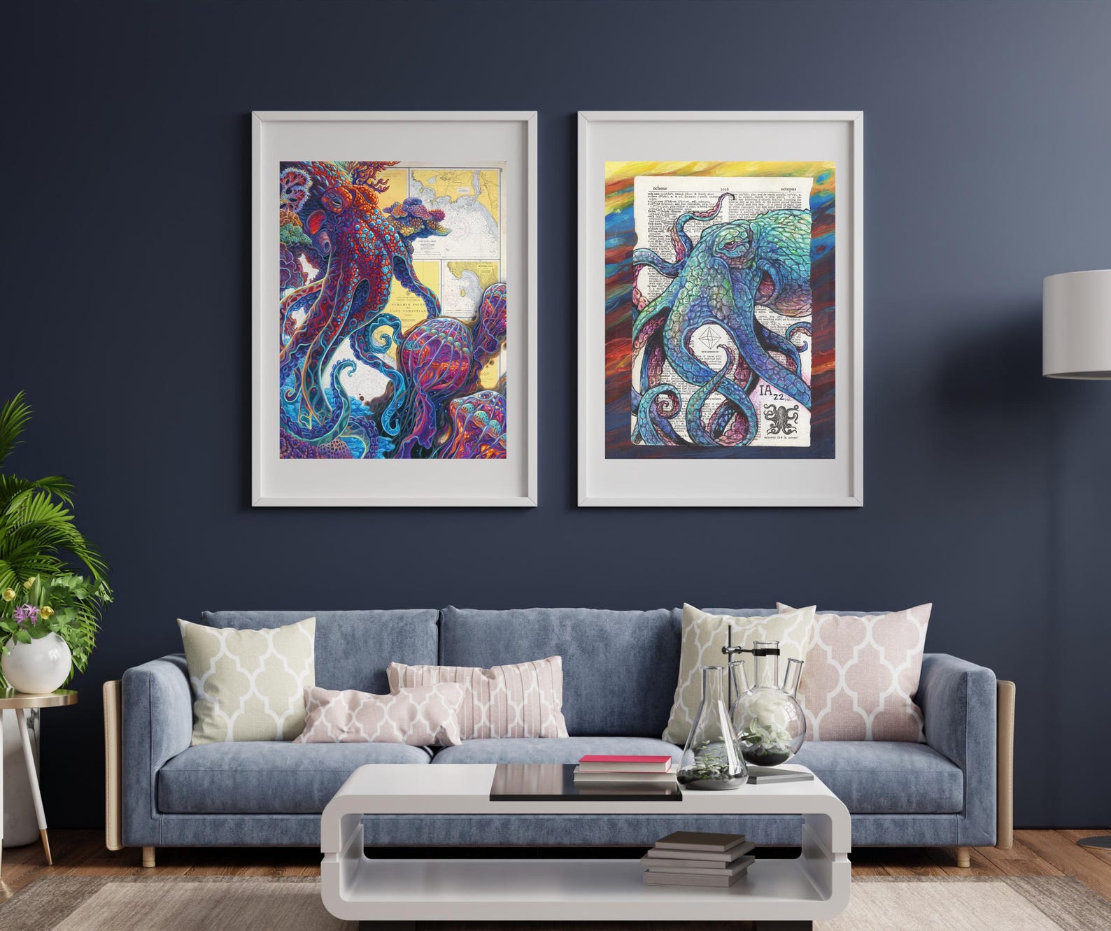 Nautical Themed Art for Coastal Living or Study -octopus on Vintage ...