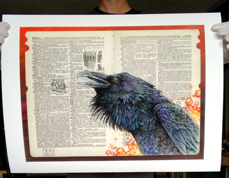 Raven Magic Medieval Illustration on Dictionary Page - Etsy