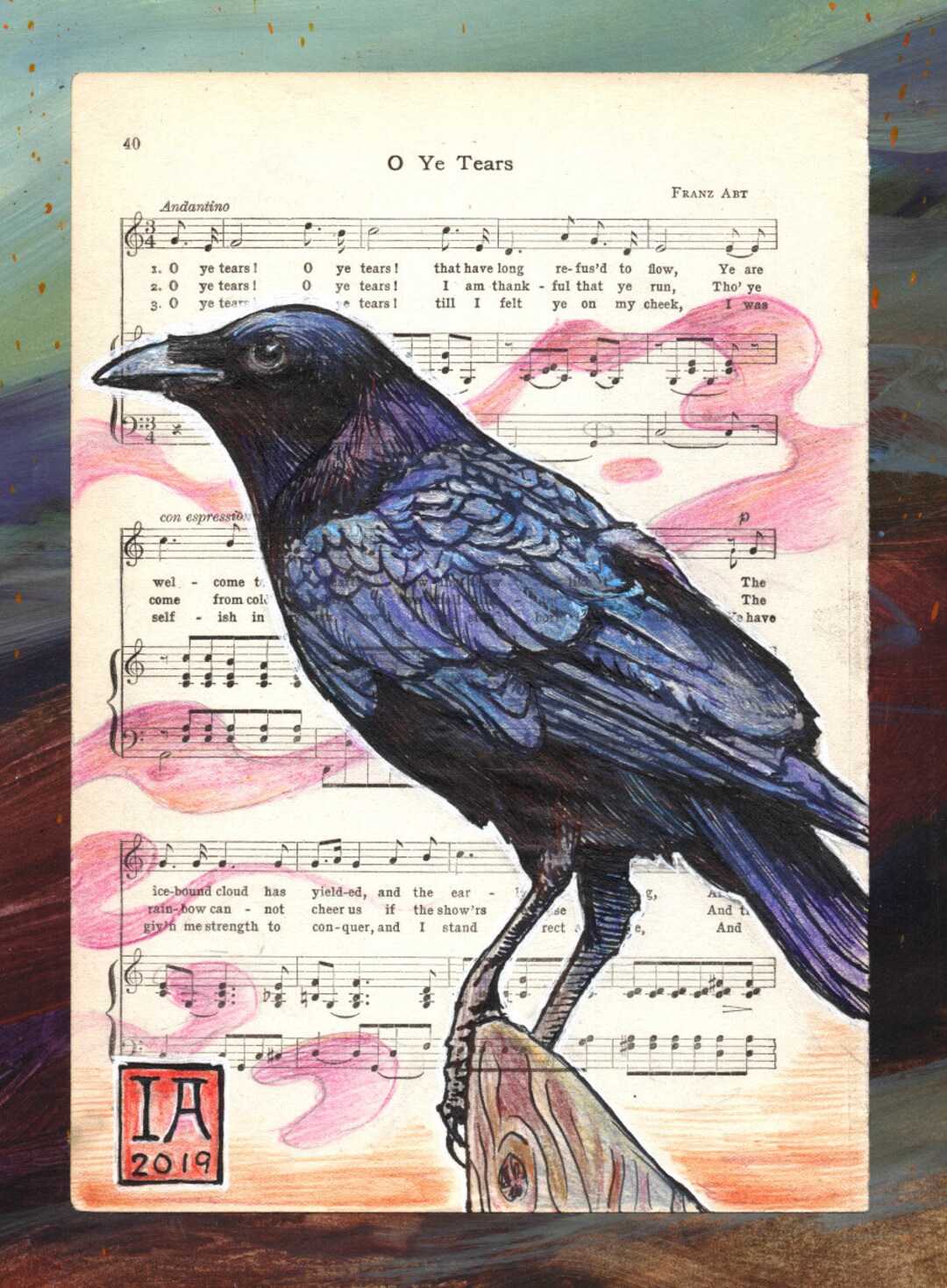 Crow Illustration on Sheet Music - Museum Quality Print - Etsy