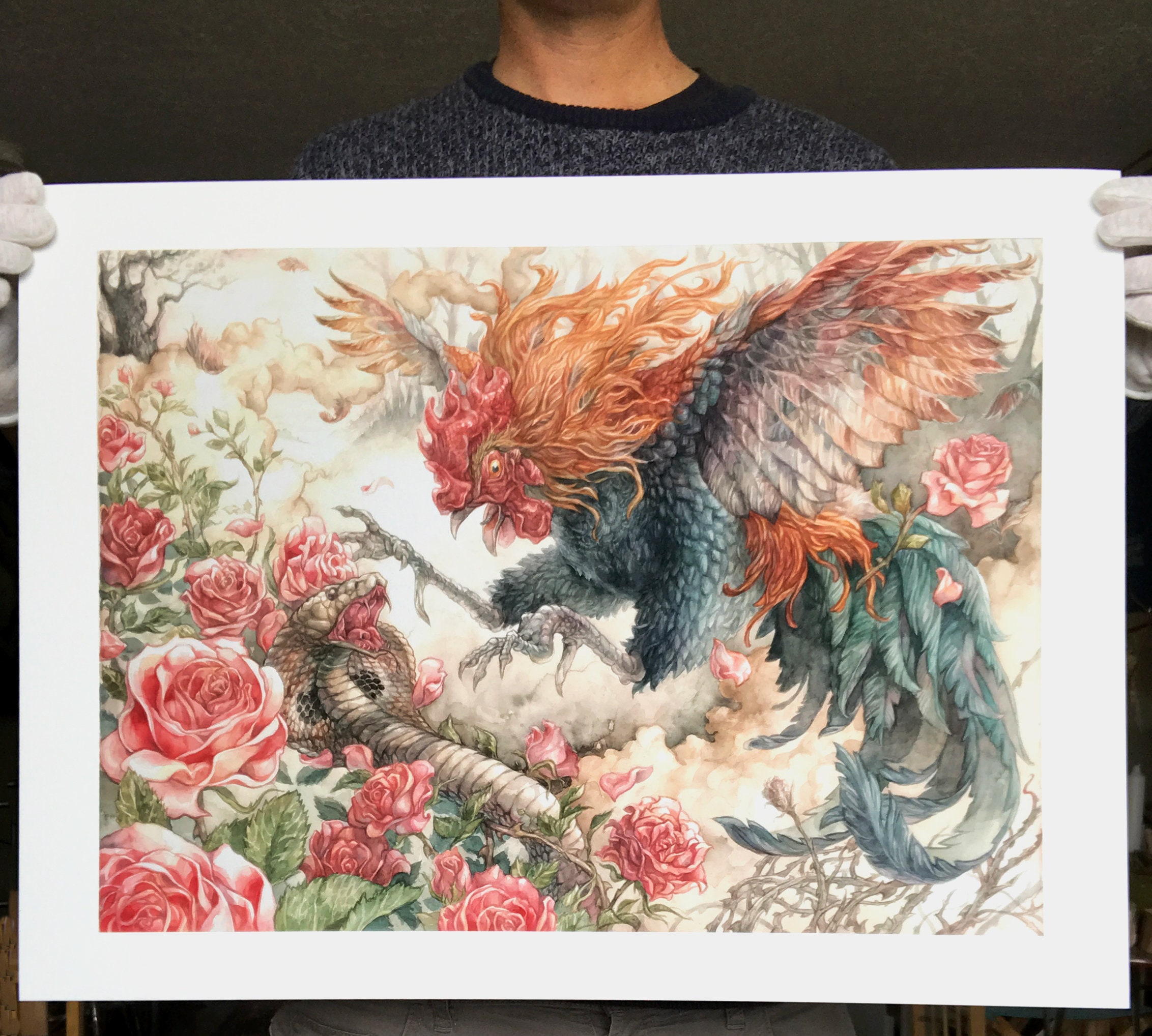 Rooster and Cobra Battle in Roses Chinese Zodiac Museum - Etsy