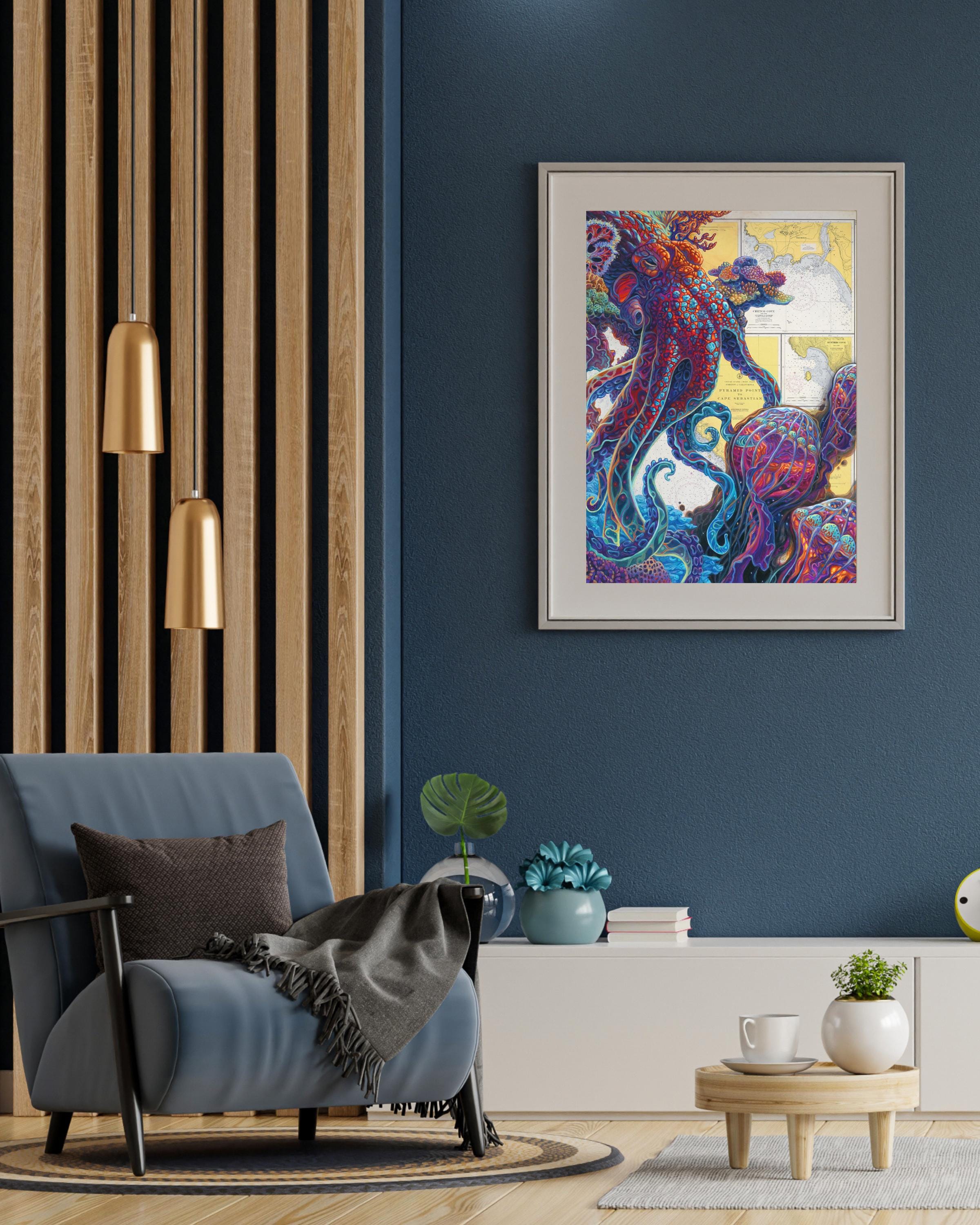Nautical Themed Art for Coastal Living or Study -octopus on Vintage ...