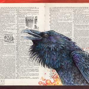 Raven Magic - Medieval Illustration on Dictionary Page - Museum Quality ...