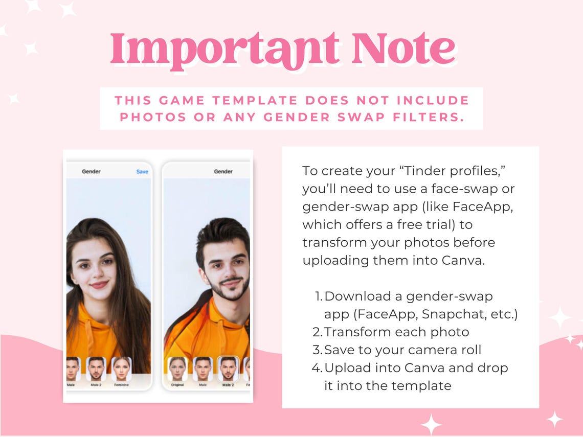 Tinder Bachelorette Gender Swap Game Template | Funny Swipe Right Game ...