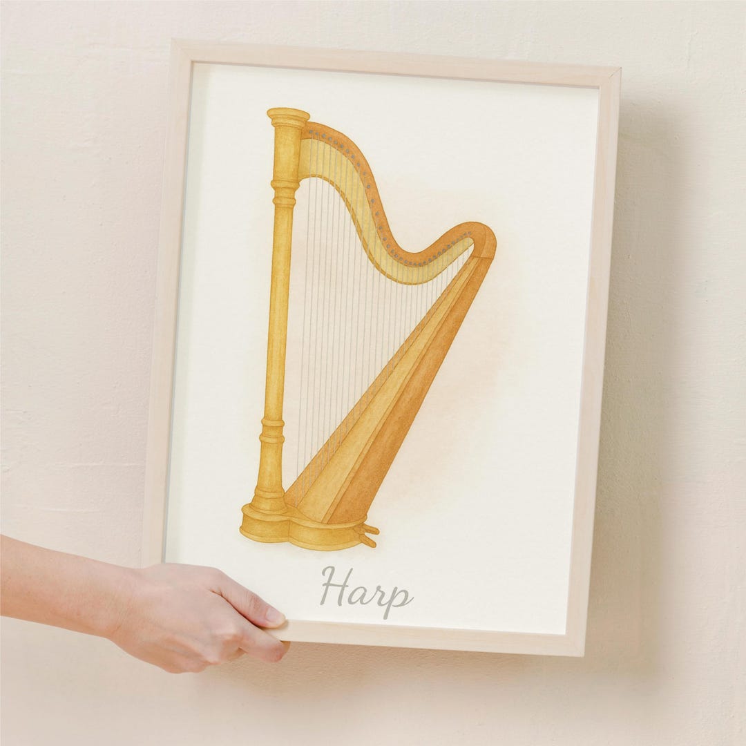 Harp Wall Art Printable – Watercolor Harp Instrument Decor, Classical ...