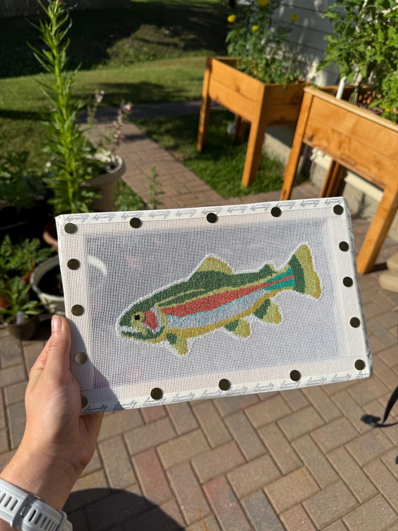 Needlepoint Rainbow Trout (fish) Canvas - Stitch Printed 18 Mesh Canvas ...
