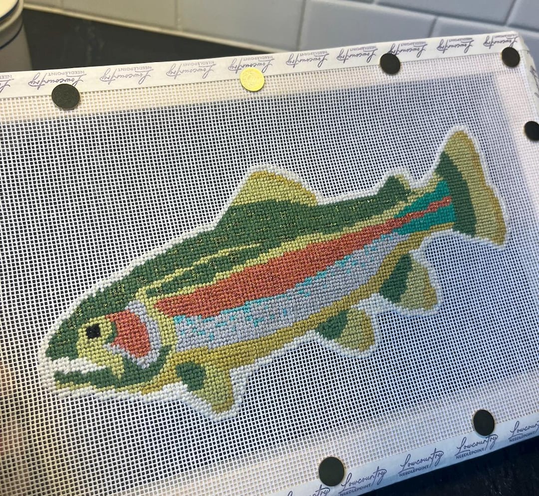 Needlepoint Rainbow Trout (fish) Canvas - Hand Painted, Stitch Painted ...