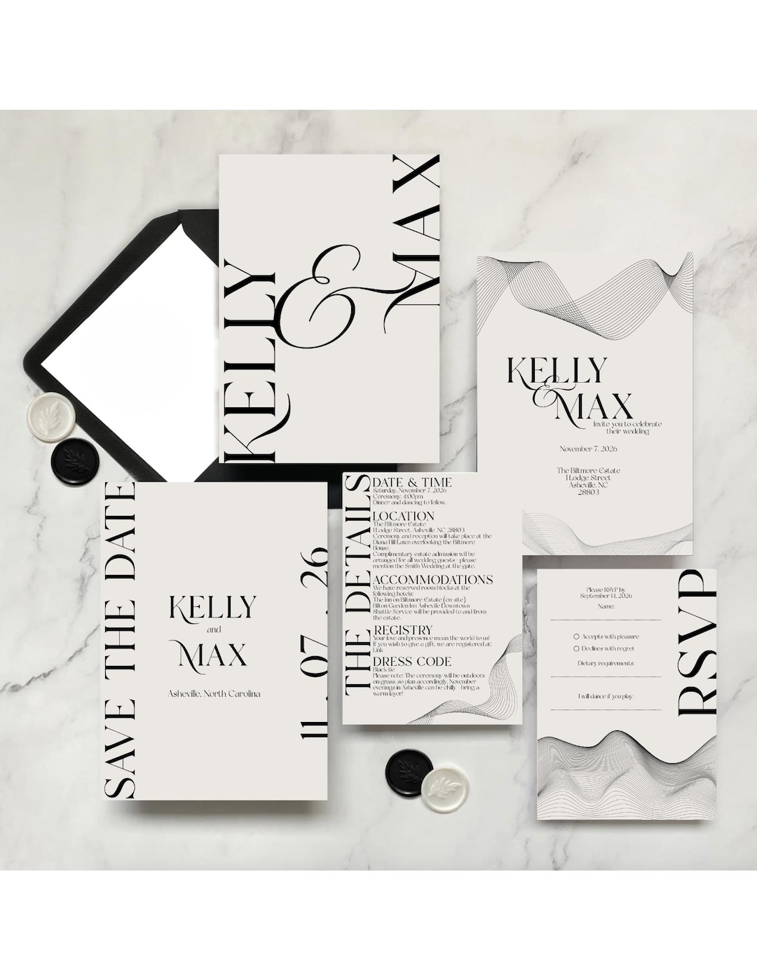 Modern Formal Wedding Invitation Suite | Elegant Monochrome Minimalist ...