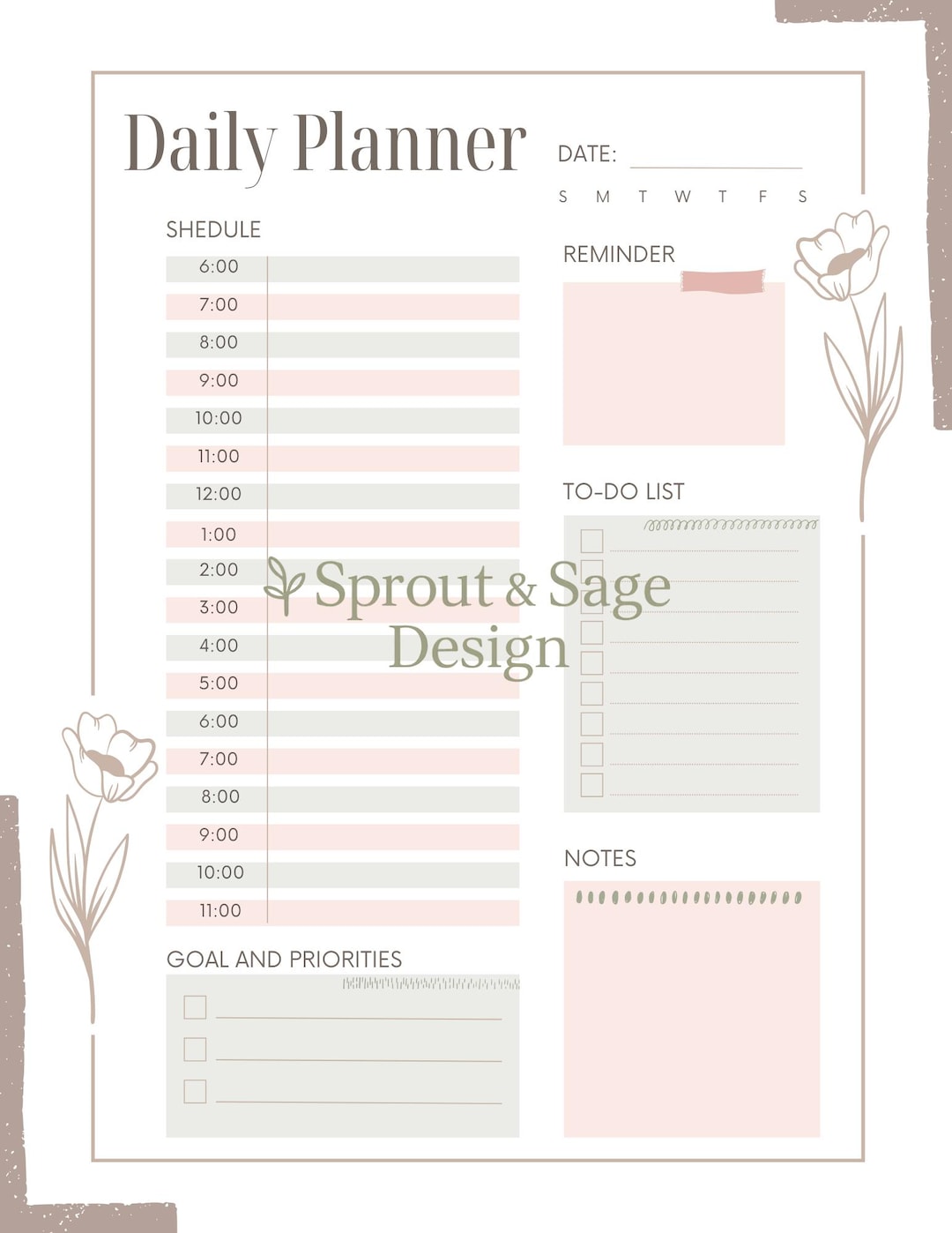 Printable Daily Planner | Minimalist Schedule & to Do List | Instant ...