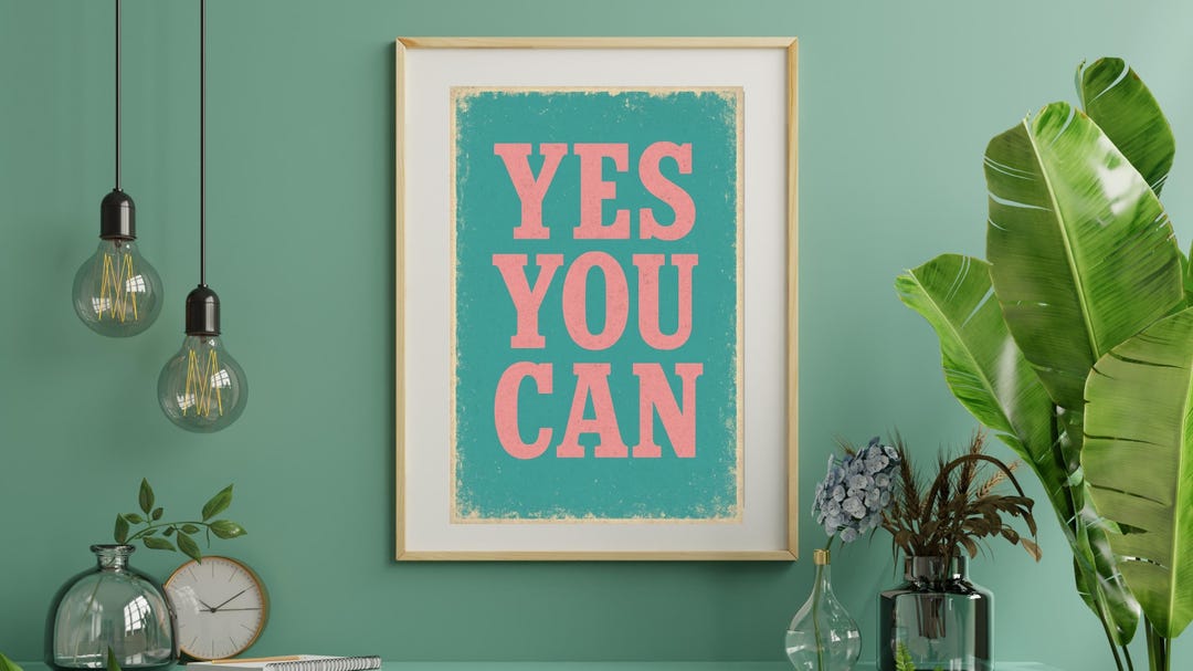 Wall Art Retro Motivational Printable Poster Pink and Teal Digital ...