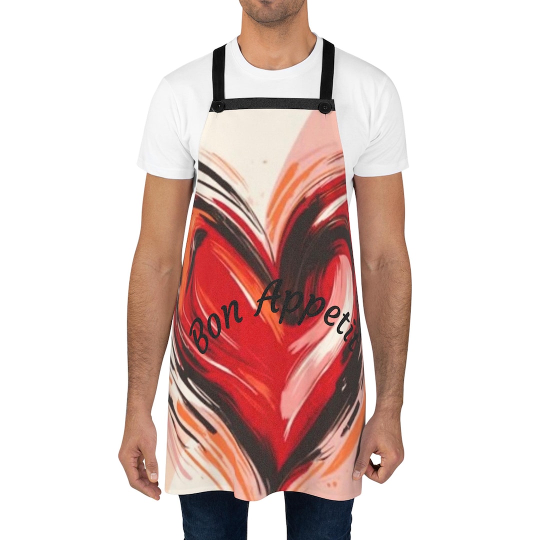 Abstract Red Heart Bon Appetit Apron | Painted Heart Kitchen Apron ...