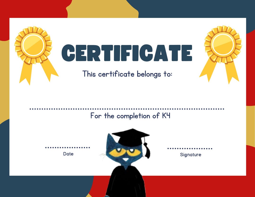 Pete the Cat Preschool Graduation Certificate - Etsy