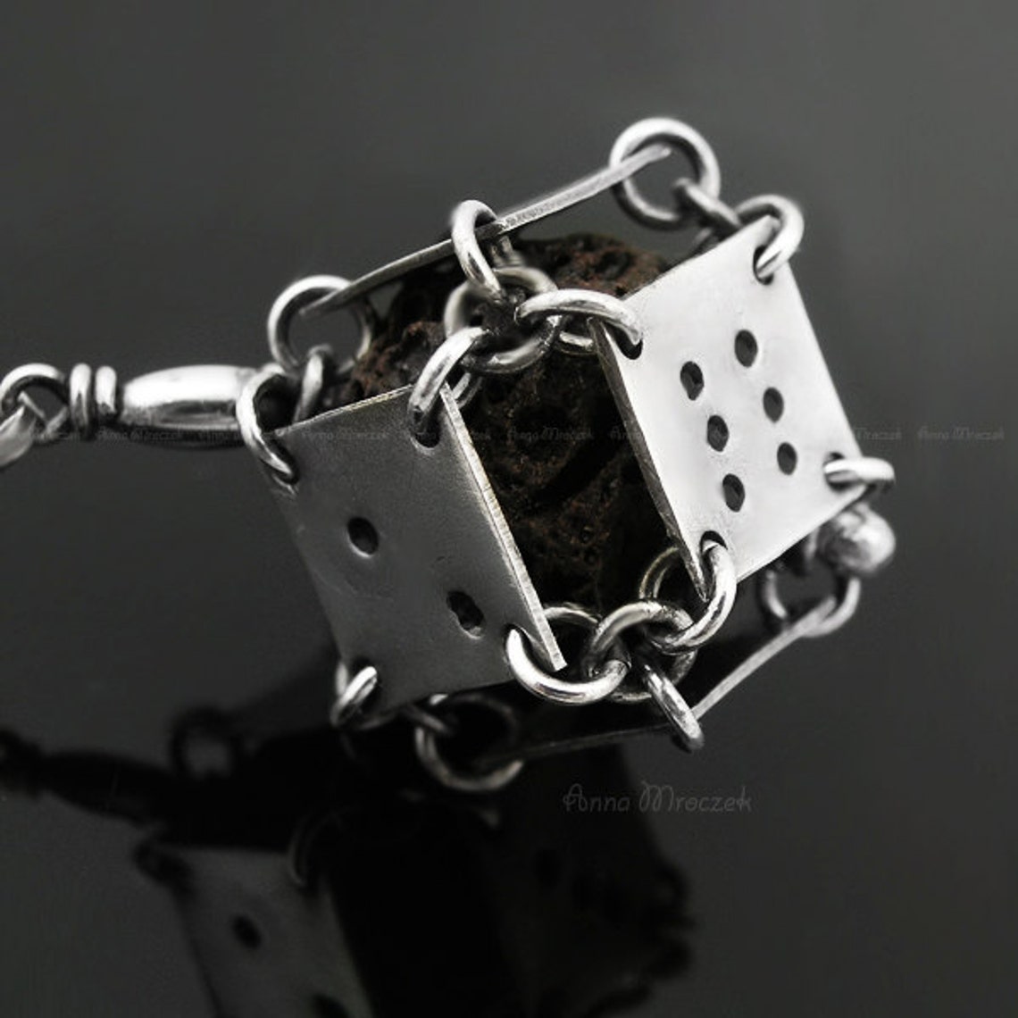 VOLCANIC LAVA in Sterling Dice Pure Silver, Natural Lava, Brown, Cube ...