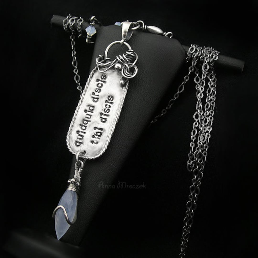 Engraved Sterling Silver Pendant With Chalcedony & Swarovski Crystals ...