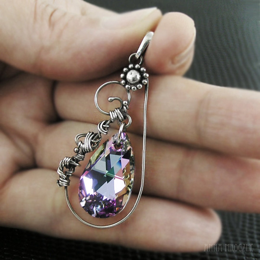 Oxidized Sterling Silver Swarovski Crystal Pendant Necklace: Violet ...