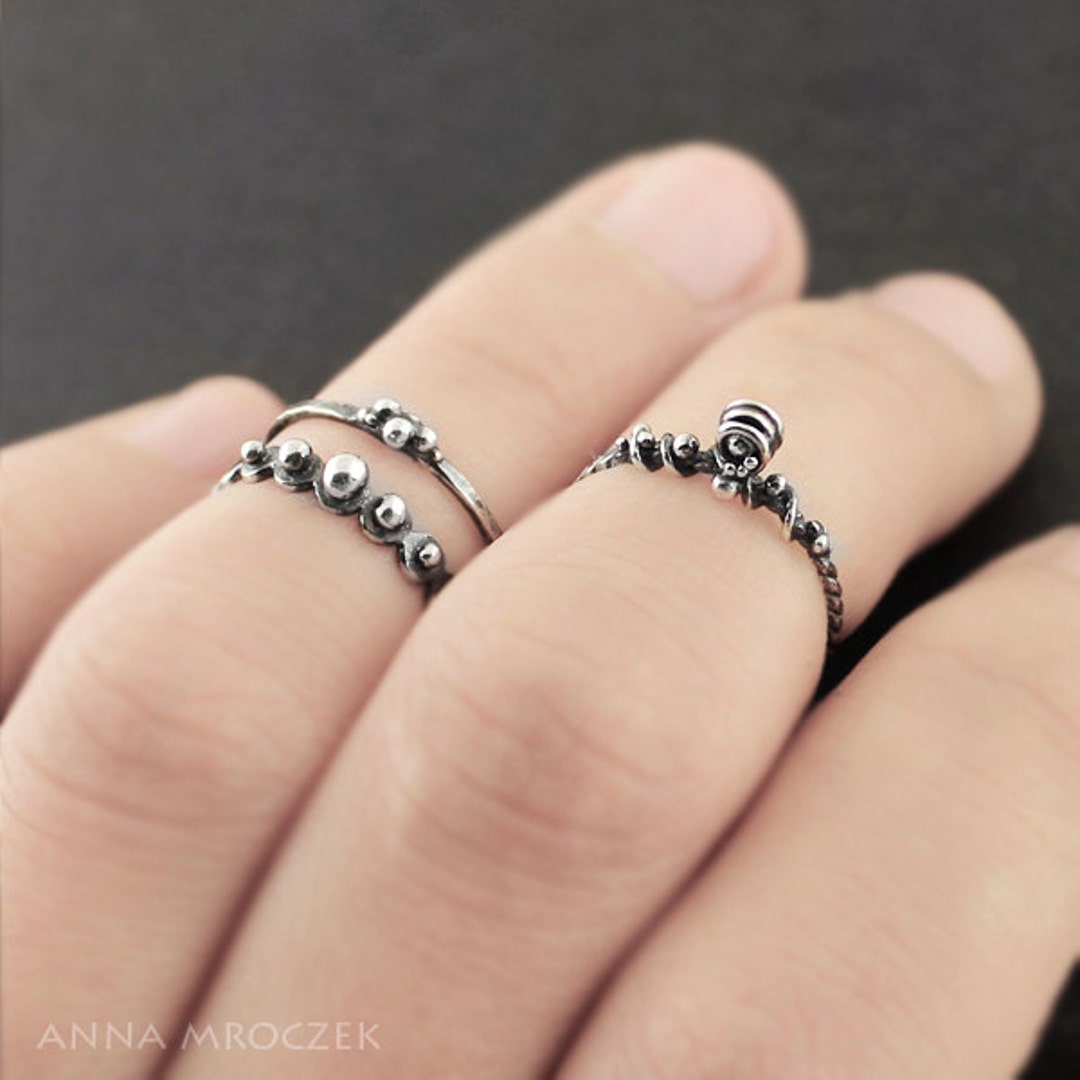 Handmade Oxidized Silver Midi Rings Set, Sterling Silver & Fine Silver ...