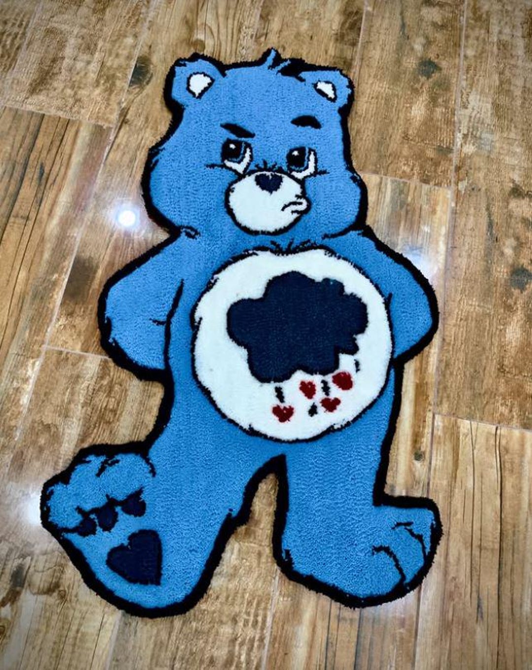 Handmade Blue Bear Shaped Rug – Cartoon Character Tufted Floor Mat ...