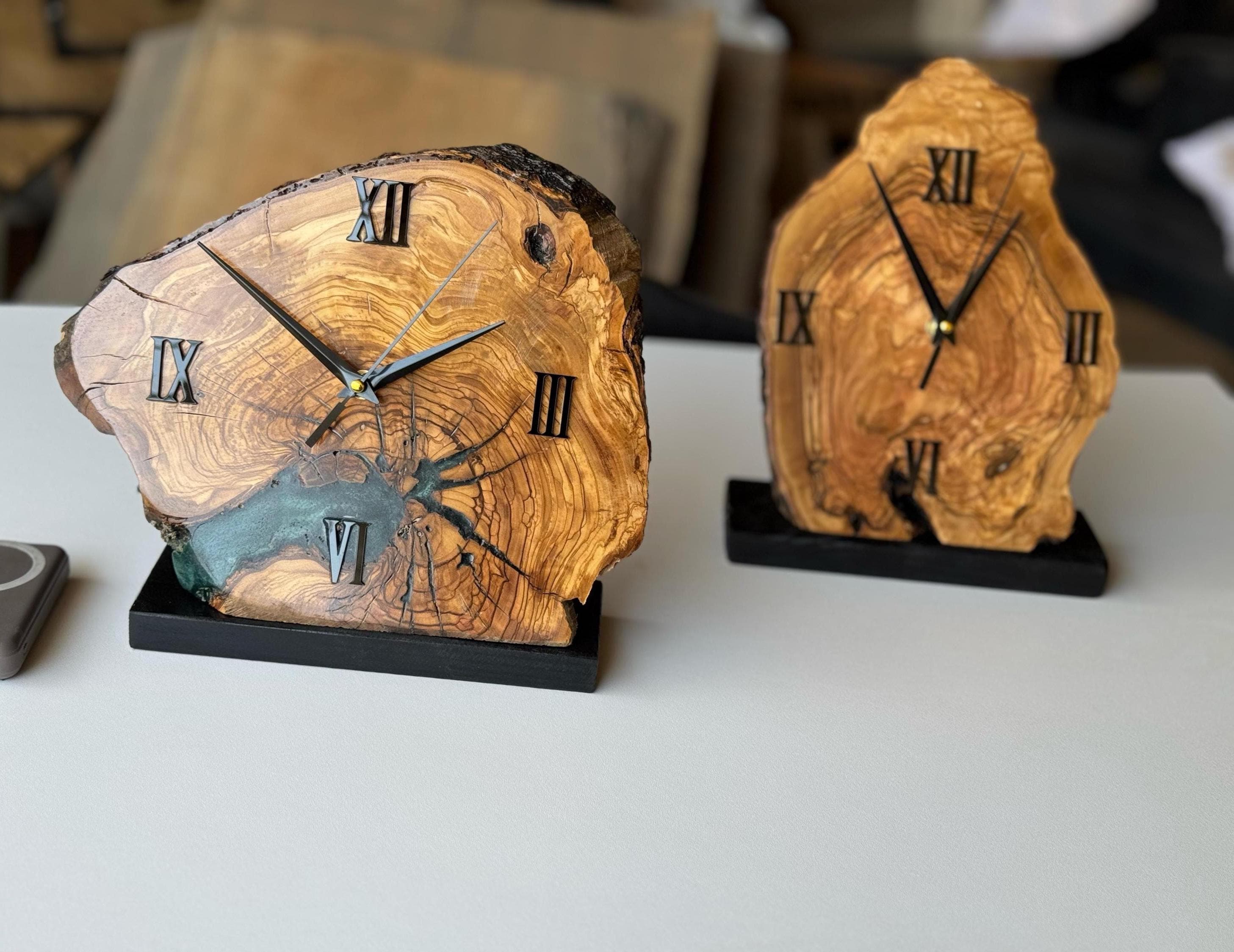 Rustic Handmade Olive Wood Desk Clock With Roman Numerals – Unique ...