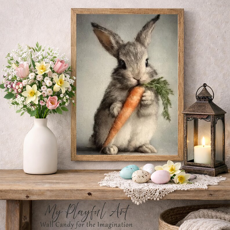 Cottagecore Bunny Printable Art - Easter Farmhouse Wall Decor - Etsy