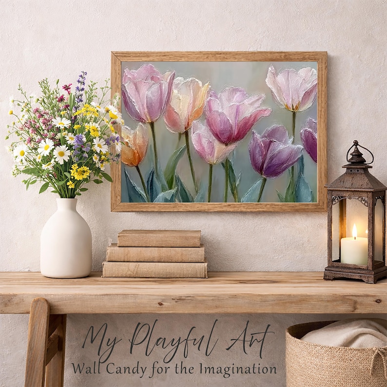 Spring Tulip Wall Art - Pastel Floral Digital Download - Etsy