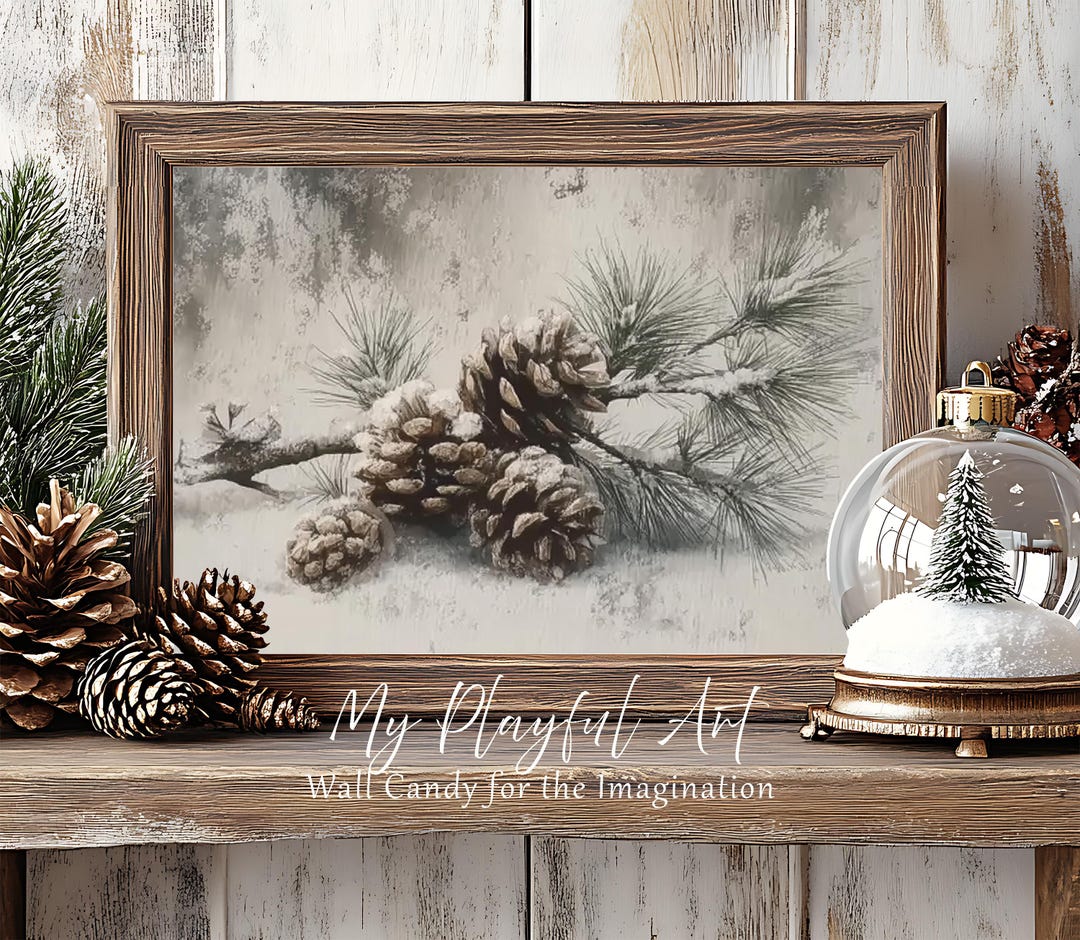 Pine Cones Winter Print - Cozy Rustic Cabin Decor - Etsy