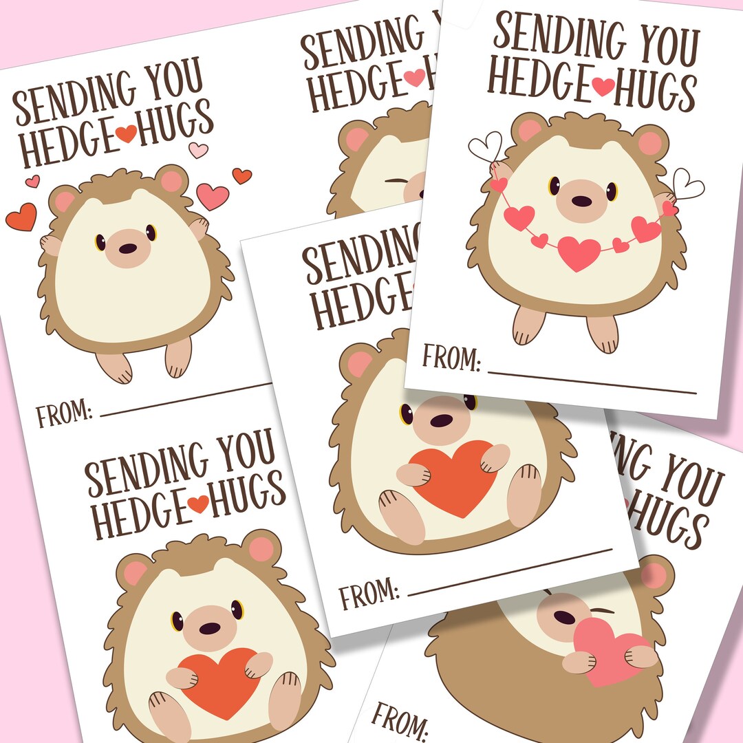 Cute Hedgehog Valentine, Printable Valentine Card, Hedgehug, Classroom ...
