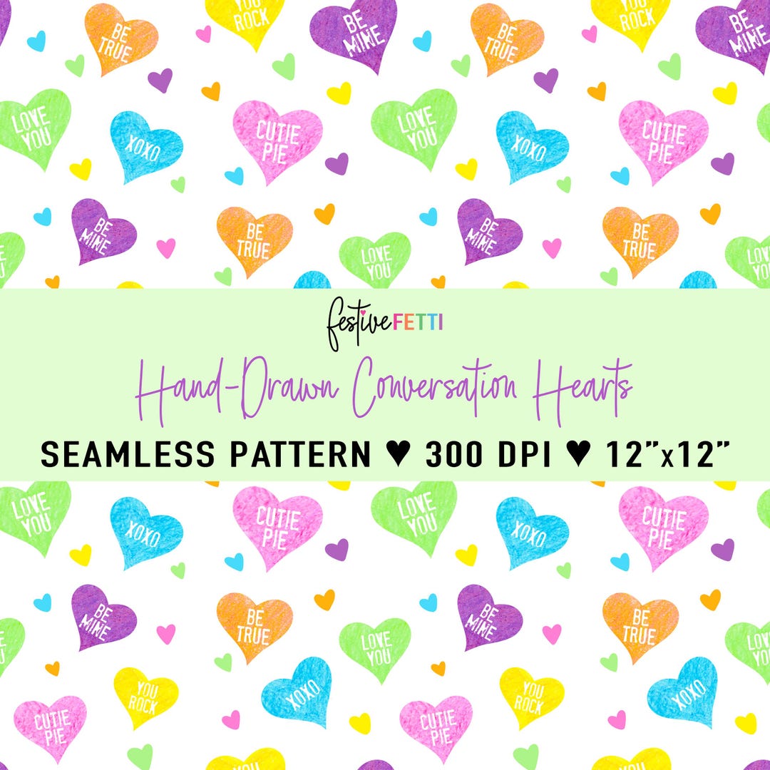 Conversation Hearts Seamless Pattern, Valentine Digital Paper, Surface ...