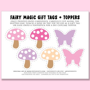 Mushroom Gift Tags, Fairy Garden Birthday, Mushroom Favor Tag, Pink ...