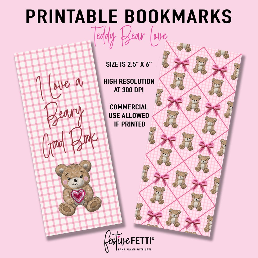 Teddy Bear Printable Bookmarks | Digital Download PNG Bookmark Set ...