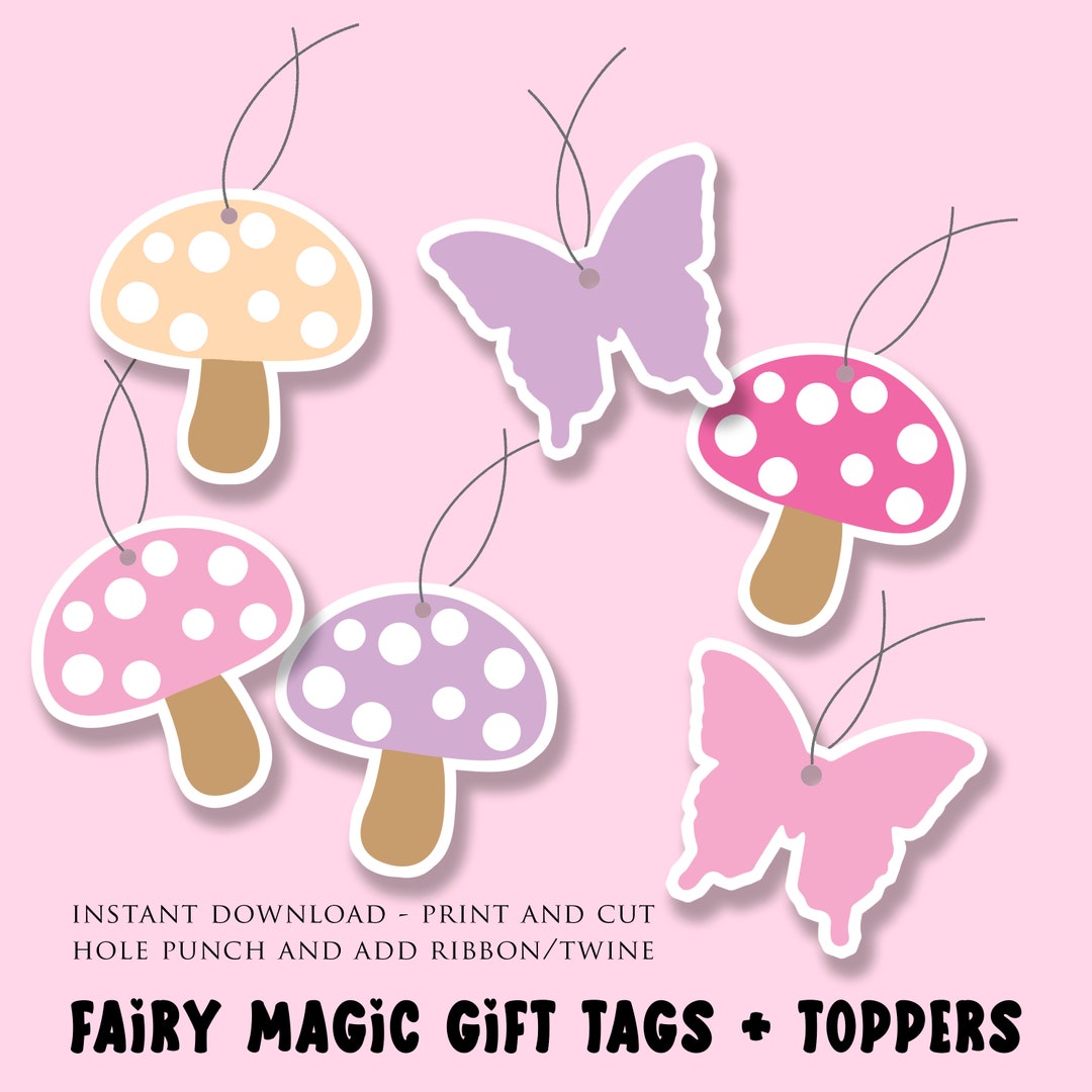 Mushroom Gift Tags, Fairy Garden Birthday, Mushroom Favor Tag, Pink ...