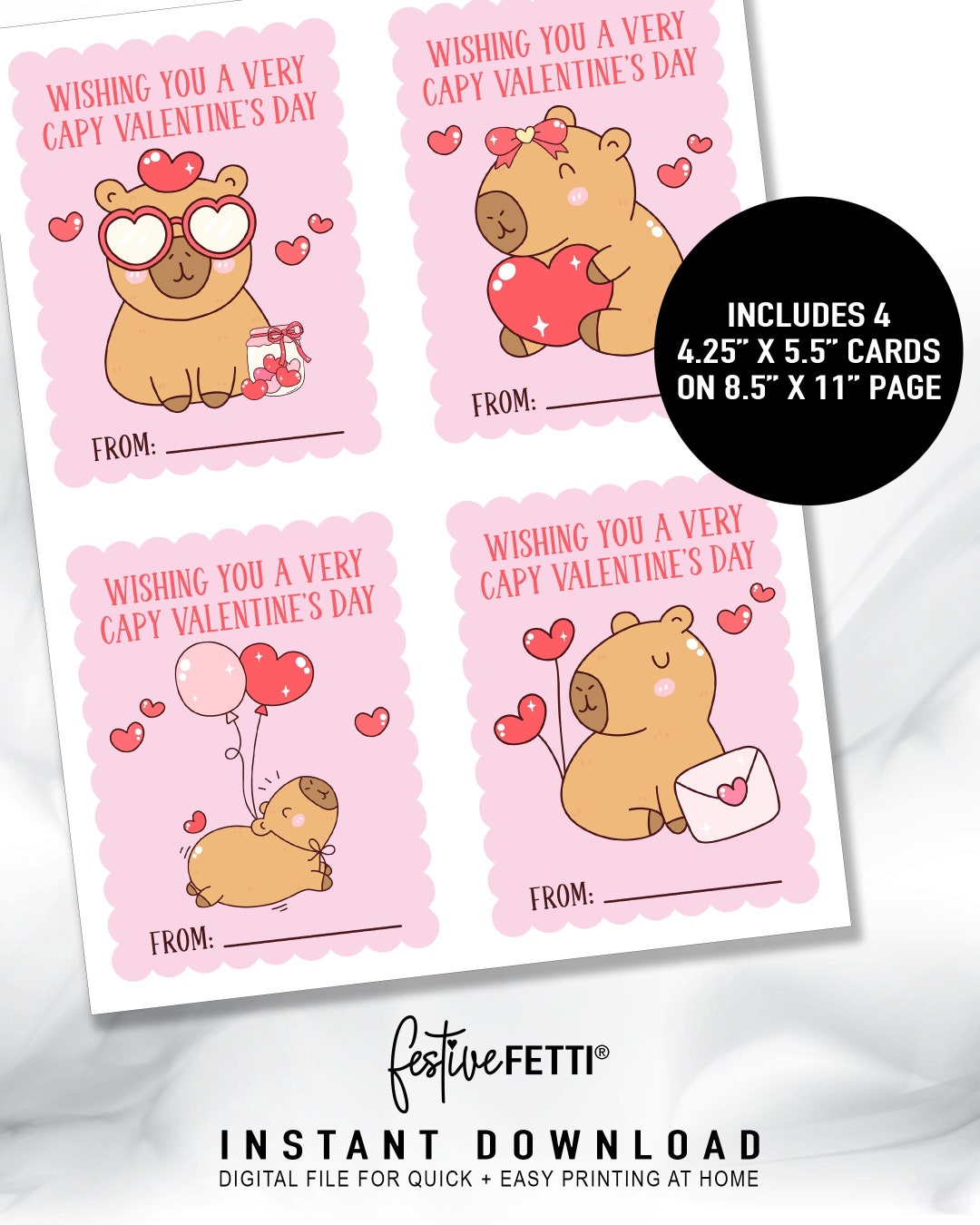 Cute Capybara Valentine, Printable Valentine Card, Capybara, Classroom ...
