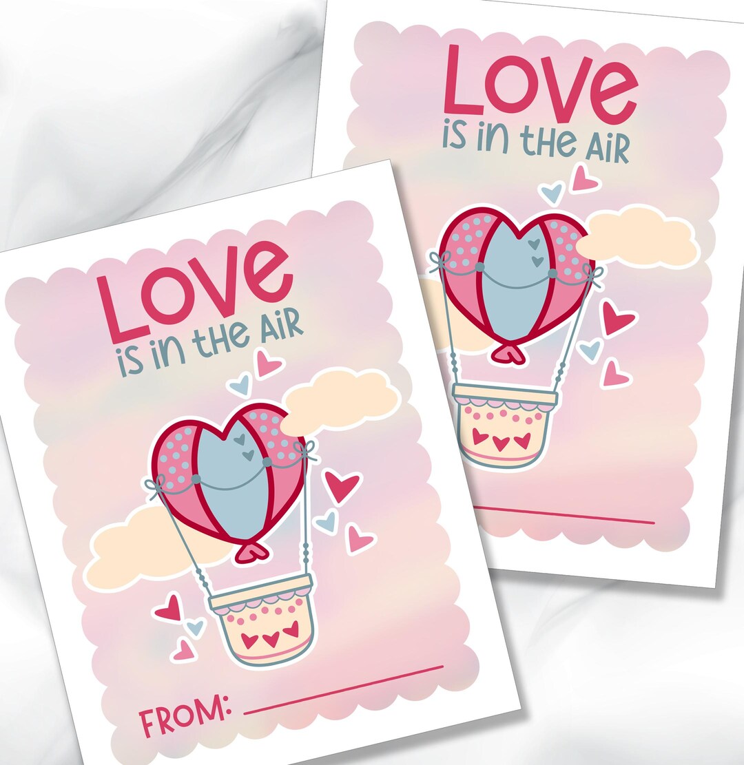 Hot Air Balloon Valentine, Love is in the Air, Printable Valentine Card ...