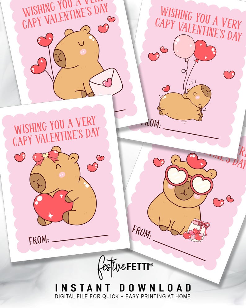 Cute Capybara Valentine, Printable Valentine Card, Capybara, Classroom ...