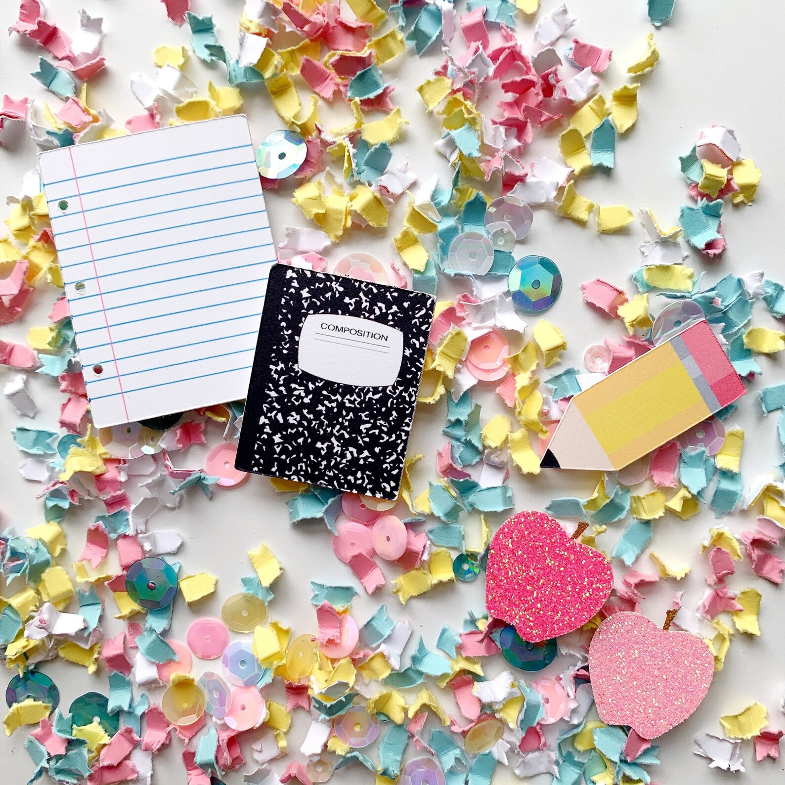 School Girl Style, Pink School Supplies, School Confetti, Pink Apples ...