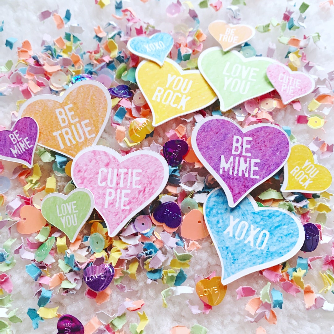 Conversation Hearts Decor, Valentine's Day Confetti, Pastel Rainbow ...